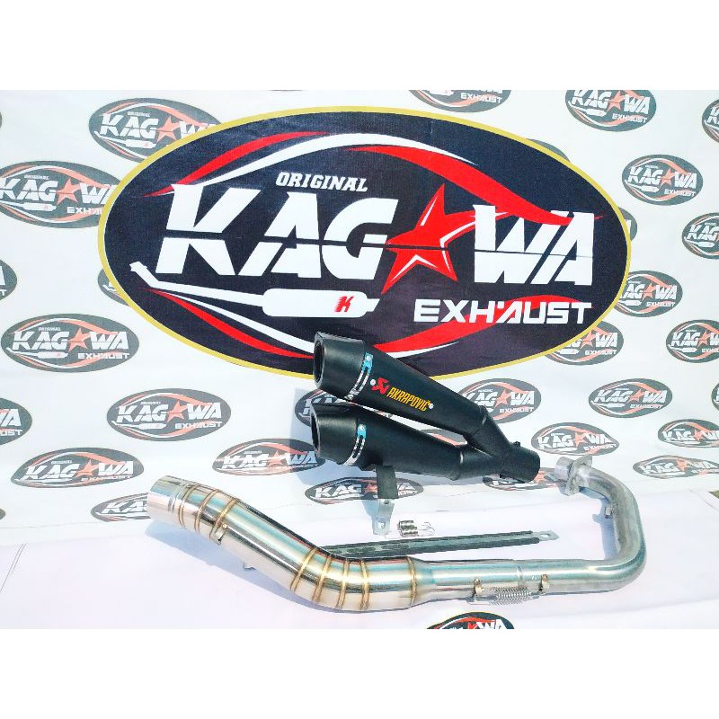 Jual KNALPOT RACING DOUBLE SILINCER AKRAPOVIC Fullset MX King R15 ...