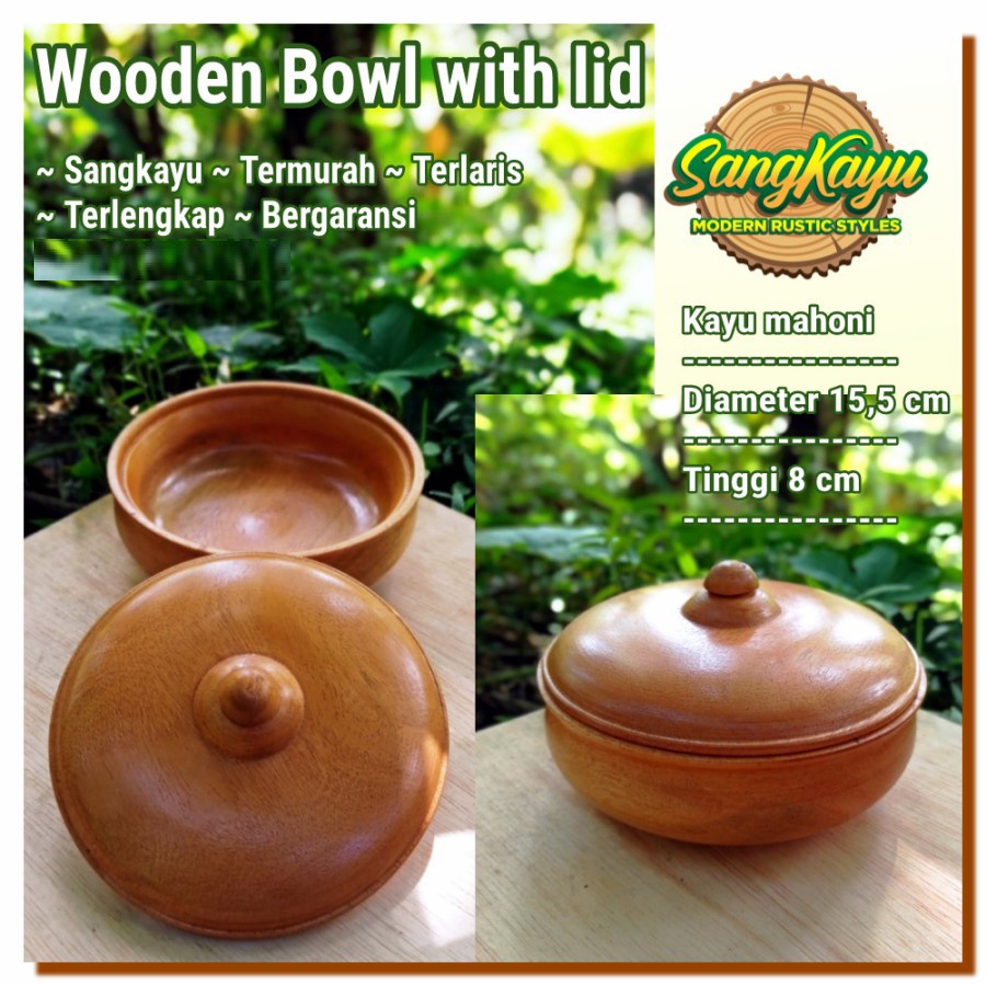 Jual Mangkok kayu Mangkuk kayu wooden bowl with lid unik | Shopee Indonesia