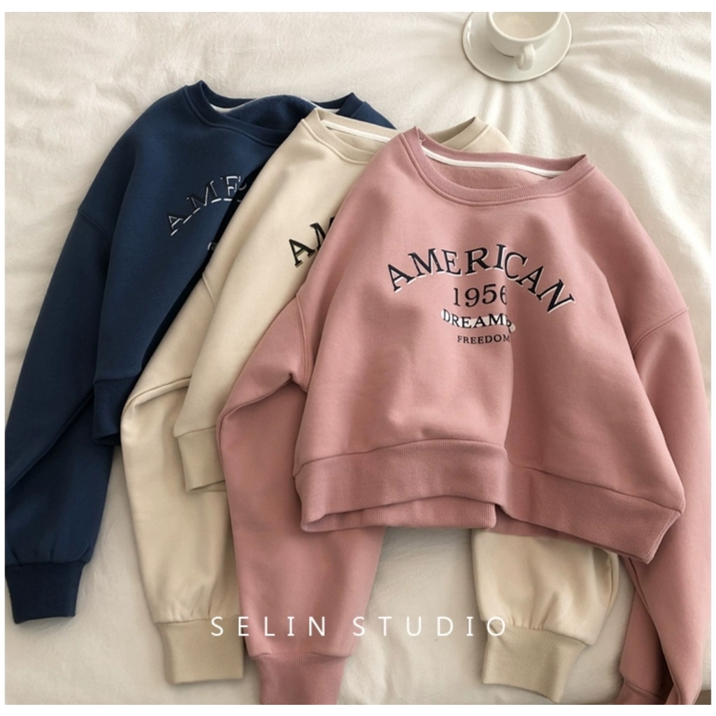 Jual 1956 AMERICAN Sweater Ala Korea Crewneck Crope Wanita Kekinian ...