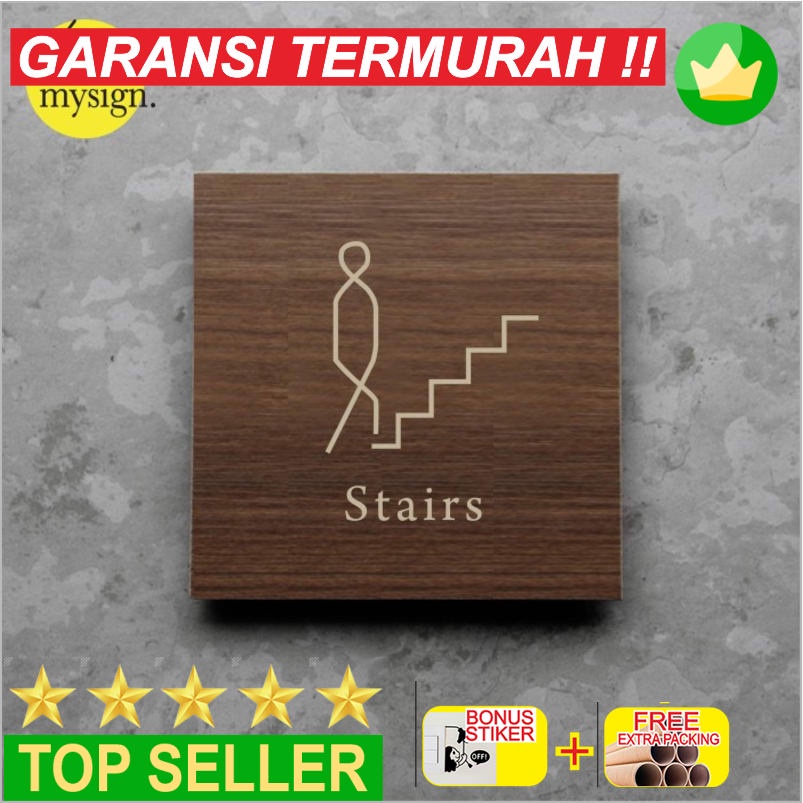 Jual Murah Stairs Naik Tangga Sign Board Kayu Print Signage Label Nama ...