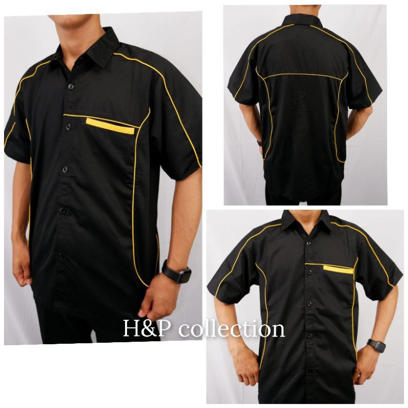 Jual DNL 054 Kemeja Seragam Kerja Pria Hitam Lis Merah | Baju Seragan ...