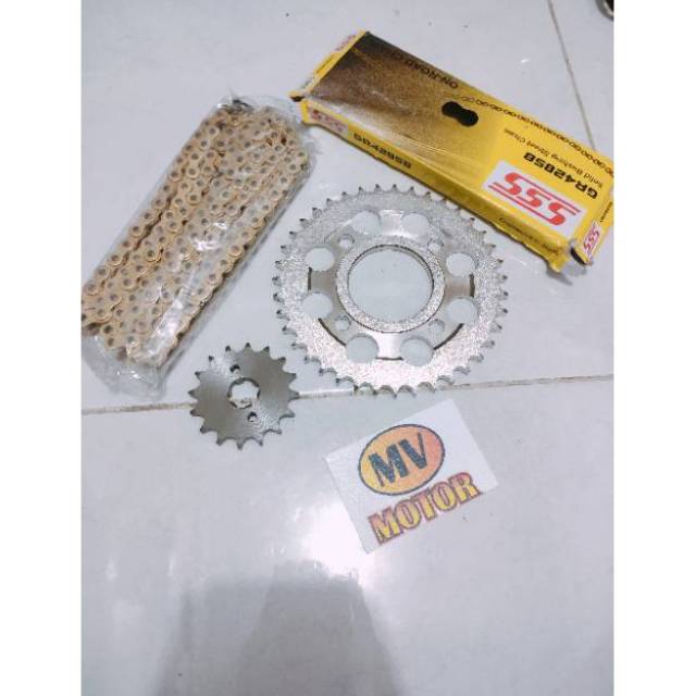 Jual Gir Set SSS 428 Lubang 4 Cb, Cb150R, Sonic, Verza, Tiger, Megapro, Gtr, Cb150R New Rantai ...