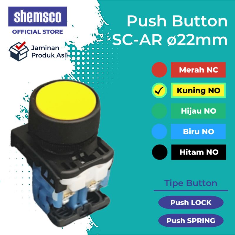 Jual 22mm Push Button Kuning Spring Lock SC-AR22-FOR-FFOR Shemsco ...
