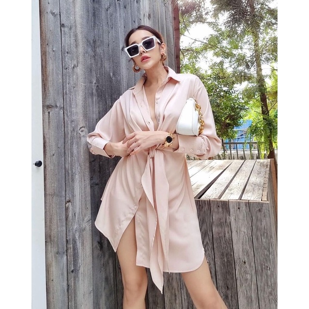 Jual Asava Dress Korean Simple Casual Sexy Kemeja Mini Busui Button ...