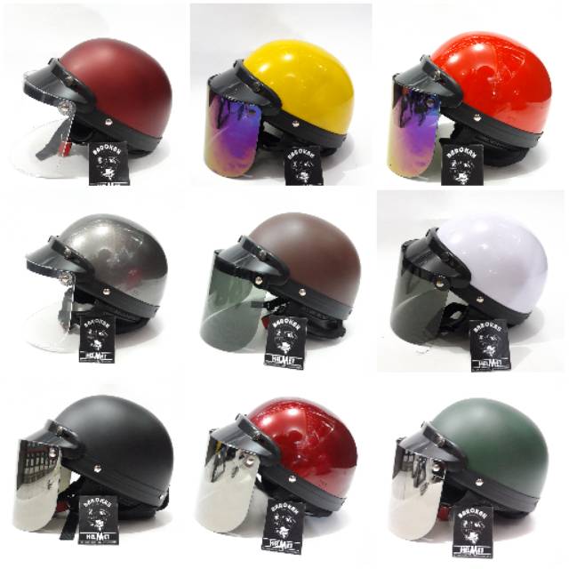 Jual Helm cetok chips retro polos kaca datar | Shopee Indonesia