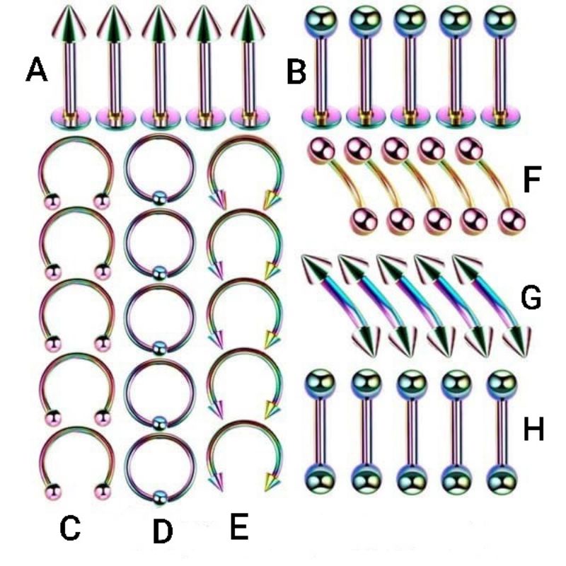 Jual Piercing Earring Septum Helix Tragus Labret Stainless Rainbow ...