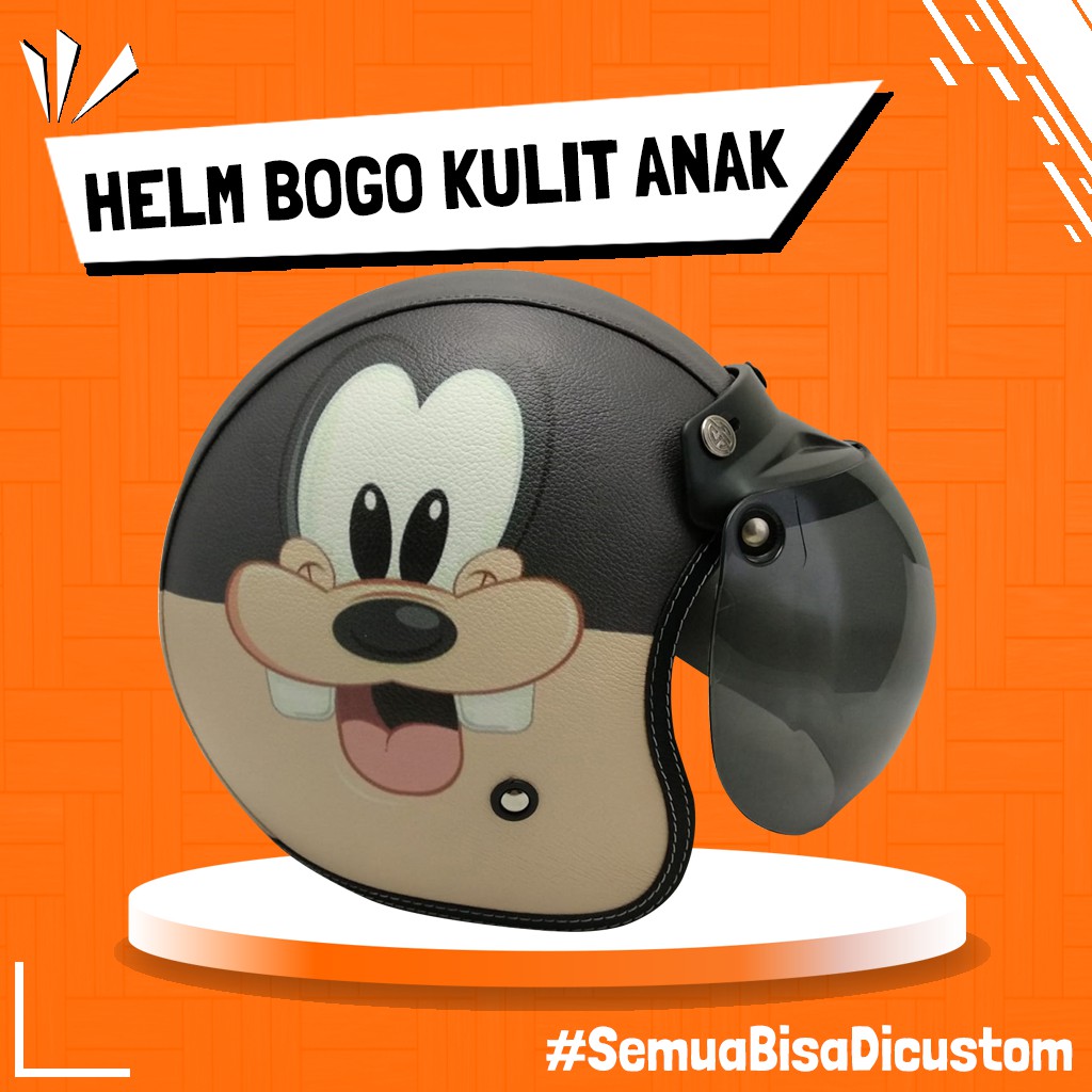 Jual Helm Anak Retro Kulit Motif Goofy Ukuran Kid dan Junior Hallface ...