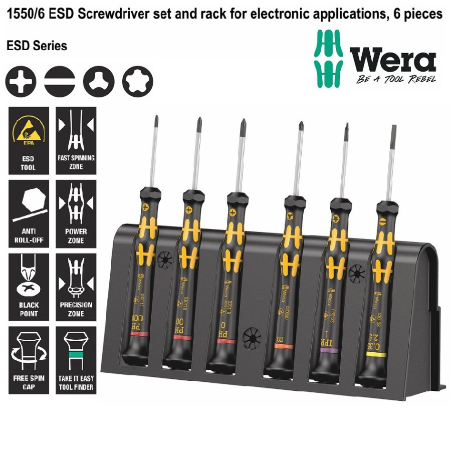 Jual WERA 05030180001 Obeng Micro ESD Set Screwdriver Electronic 6 Pc ...