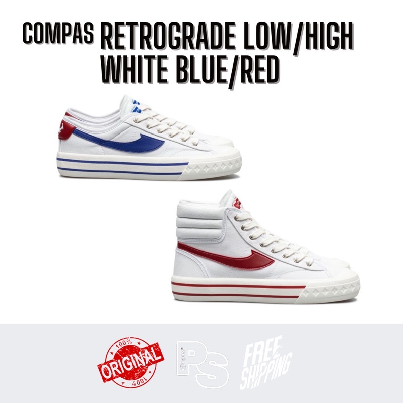 Jual Sepatu Compass Retrograde White Blue Low | Shopee Indonesia