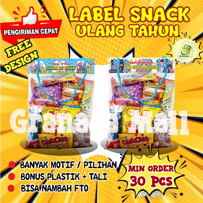 Jual LABEL ULTAH DAN PLASTIK SNACK CUSTOM NAMA DAN FOTO | Shopee Indonesia