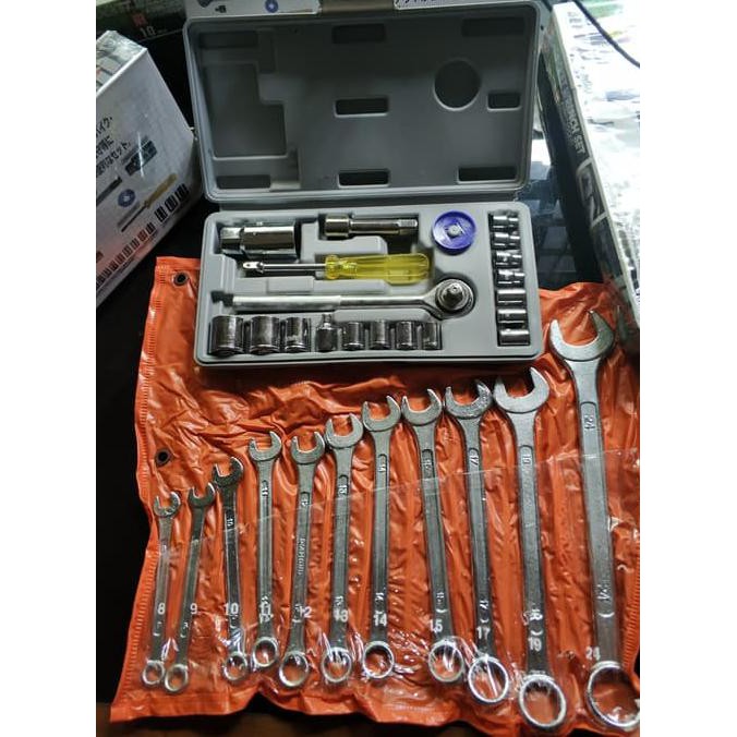 Jual Tool Set Kunci Sok Set 21 pcs + Kunci Ring Pas Set 11 pcs Tool Kit ...