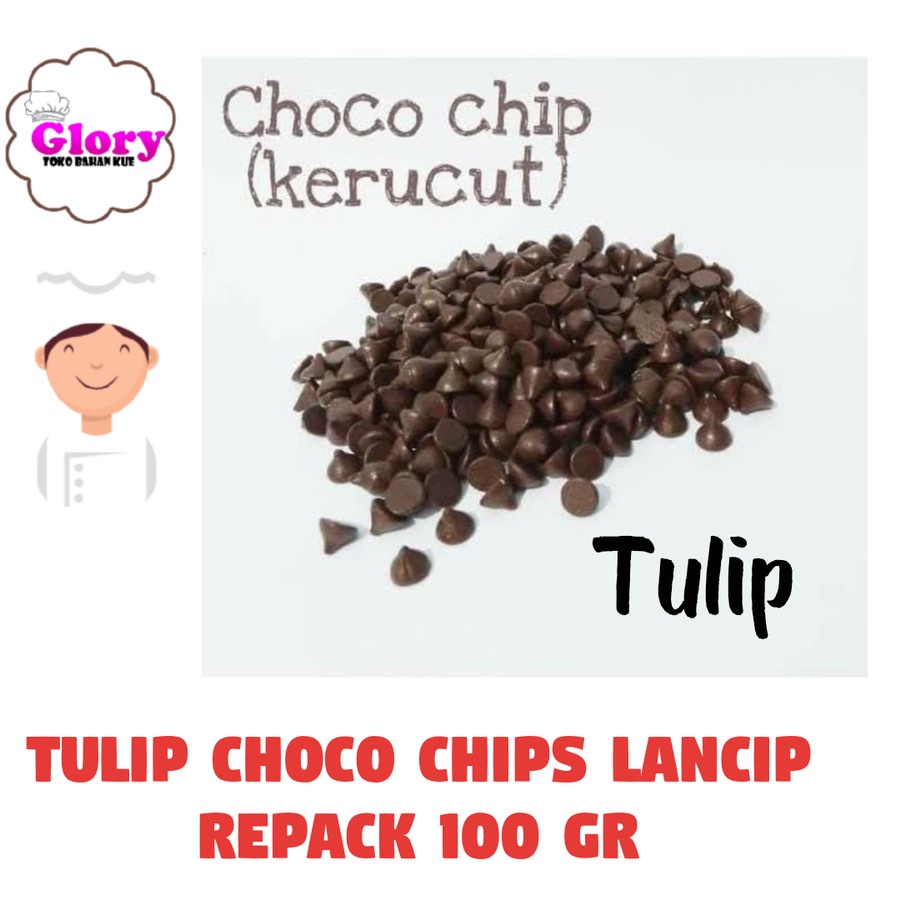 Jual choco chips tulip repack 100 gr / choco chips lancip kerucut ...