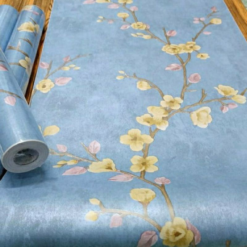 Jual Wallpaper Sticker Dinding Bunga Sakura Jepang Biru 10mx45cm ...