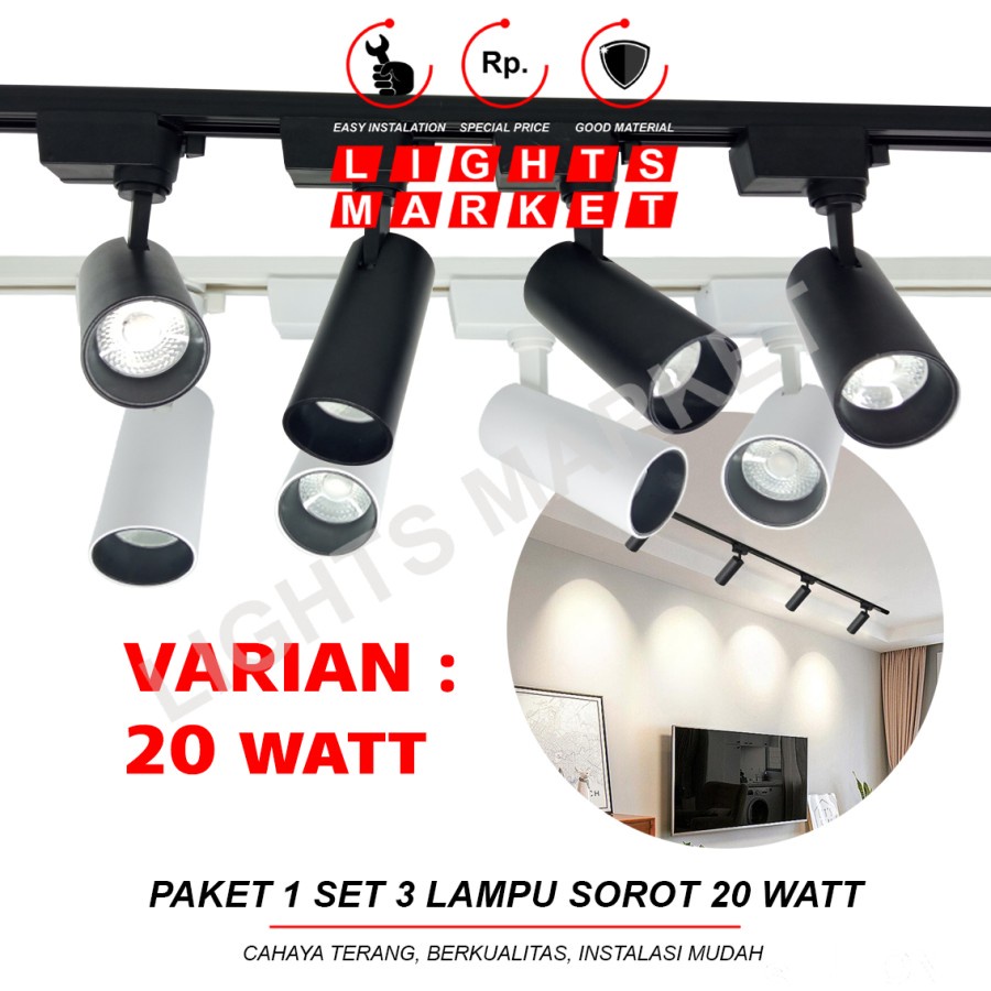 Jual Paket 1 Set 4 Lampu Rell Track LED Sorot Lampu Sorot Tracklight Rel Spotlight 20W 20 Watt ...