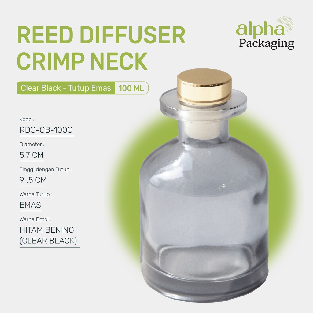 Jual Botol Reed Diffuser Crimp Neck 100ml - Hitam Premium Kaca Tebal ...