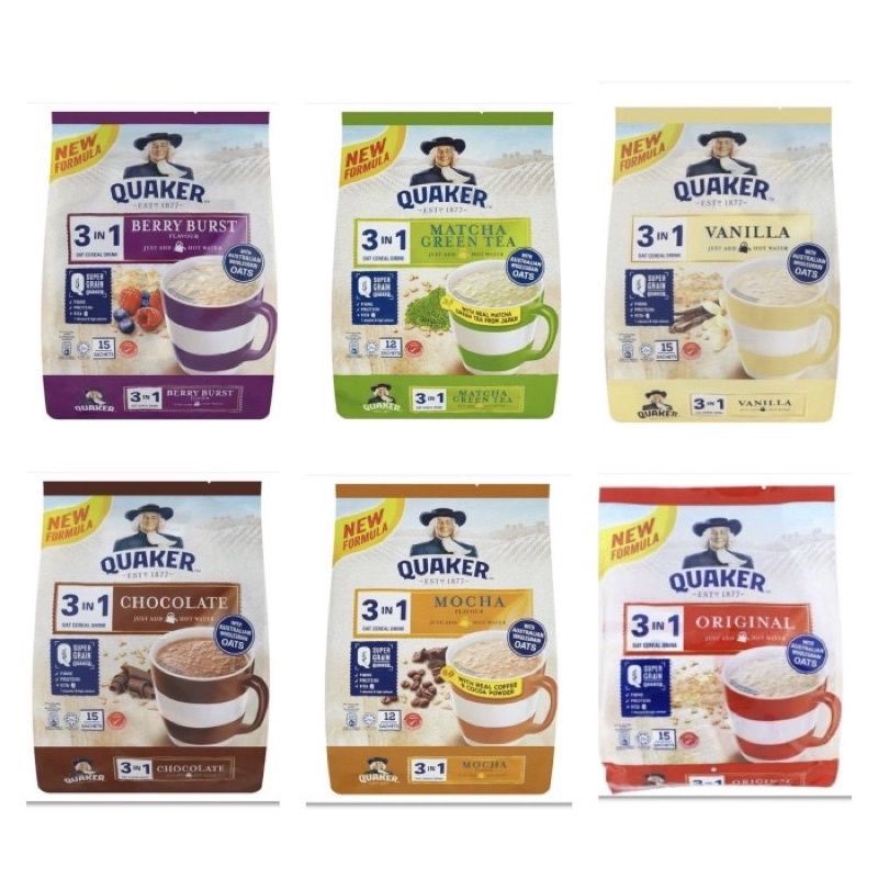 Jual Quaker 3 in 1 Oat Cereal /Gree teh/quaker original/Mocha/Drink ...