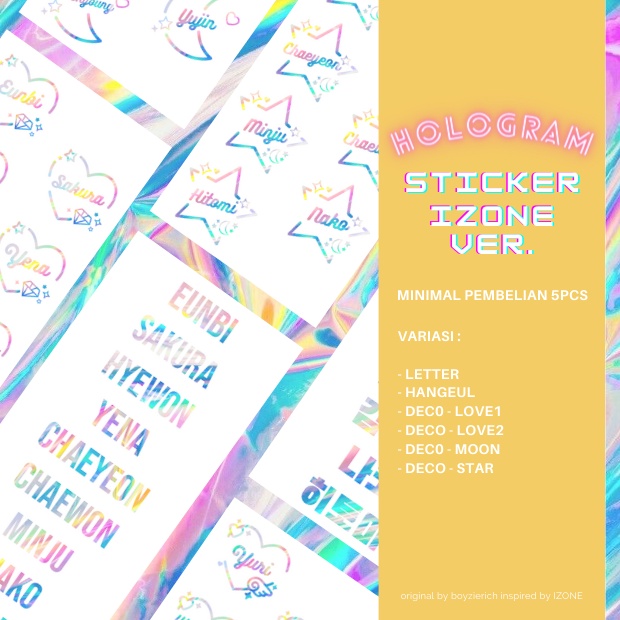Jual (MIN. 3PCS) STICKER IZONE HOLOGRAM DECO FANMADE STIKER HIASAN ...