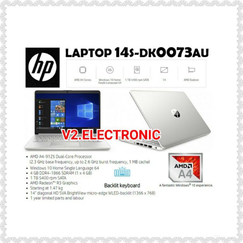 Jual Laptop HP 14s-DK0073AU AMD A4-9125 | VGA Radeon R3 | RAM 4GB | HDD ...