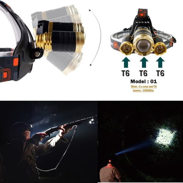 Jual Senter Kepala Headlamp Waterproof Super Terang Lampu LED Cree T6 ...