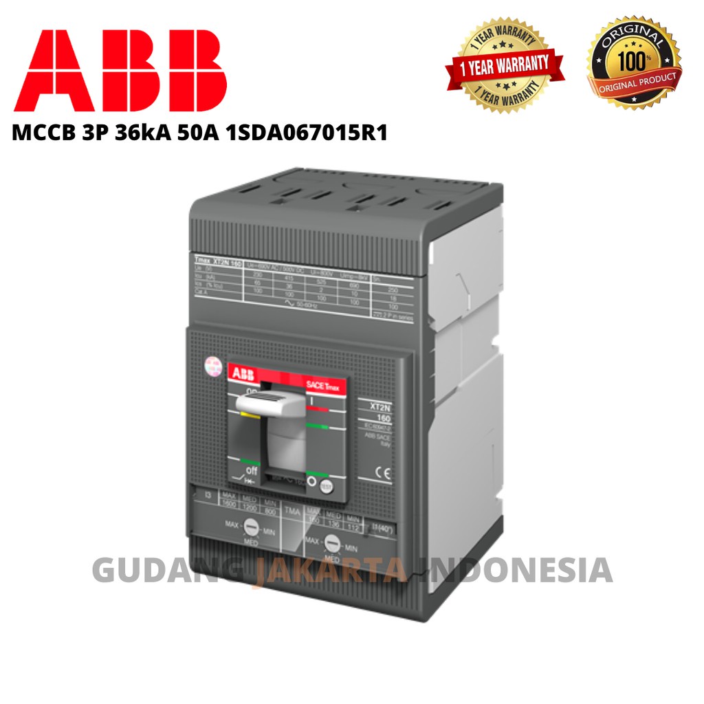 Jual ABB MCCB 3P 36kA 50A XT2N 160 TMA 50-500 3p F F 1SDA067015R1 | Shopee Indonesia