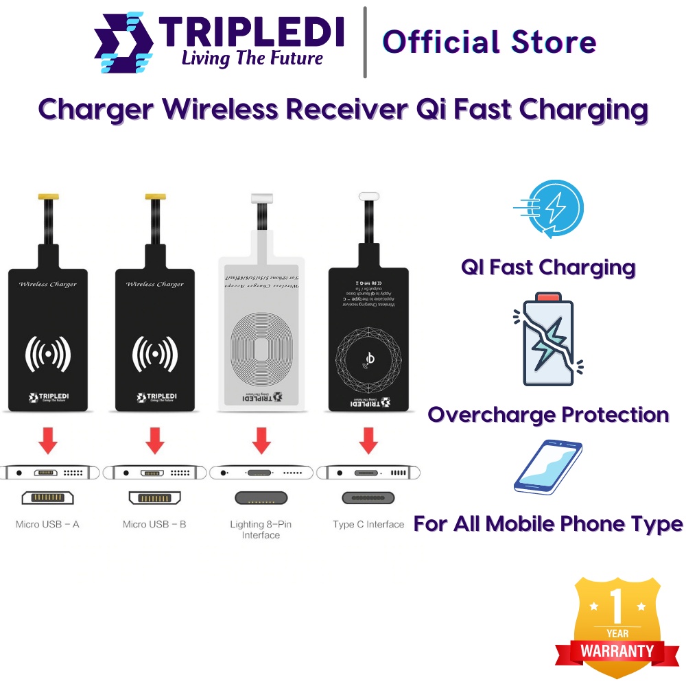 Jual TRIPLEDI Wireless Charger Receiver Qi Fast Charging Adapter 5W ...
