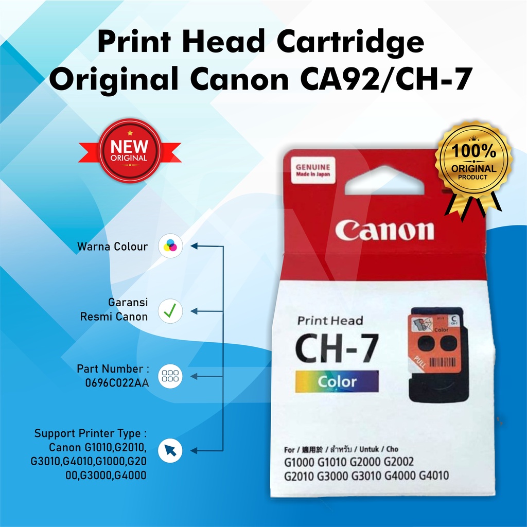 Jual Print Head Canon CA92 CH-7 Colour Original G1000 G2000 G3000 G4000 G1010 G2010 | Shopee ...