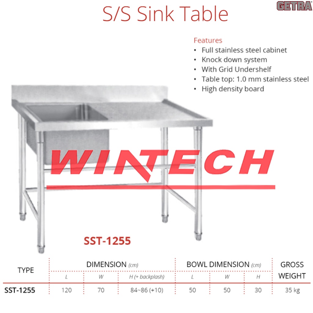 Jual Getra SST-1255 Stainless Steel Sink Table / Meja Cuci Piring ...