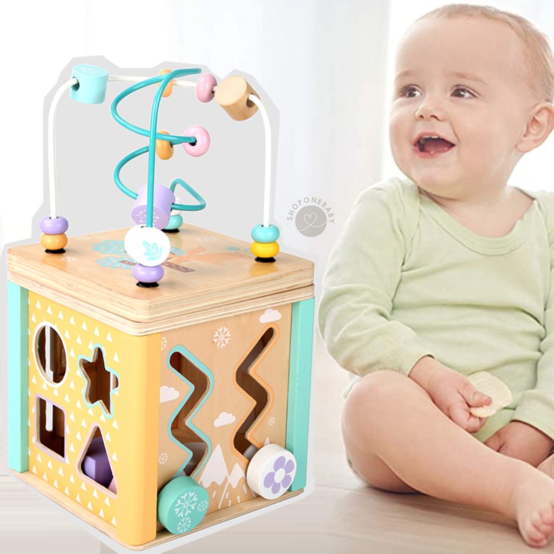 Jual INSTAN Baby Toddler Wooden Activity Cube Bead Maze Kids Sensory ...