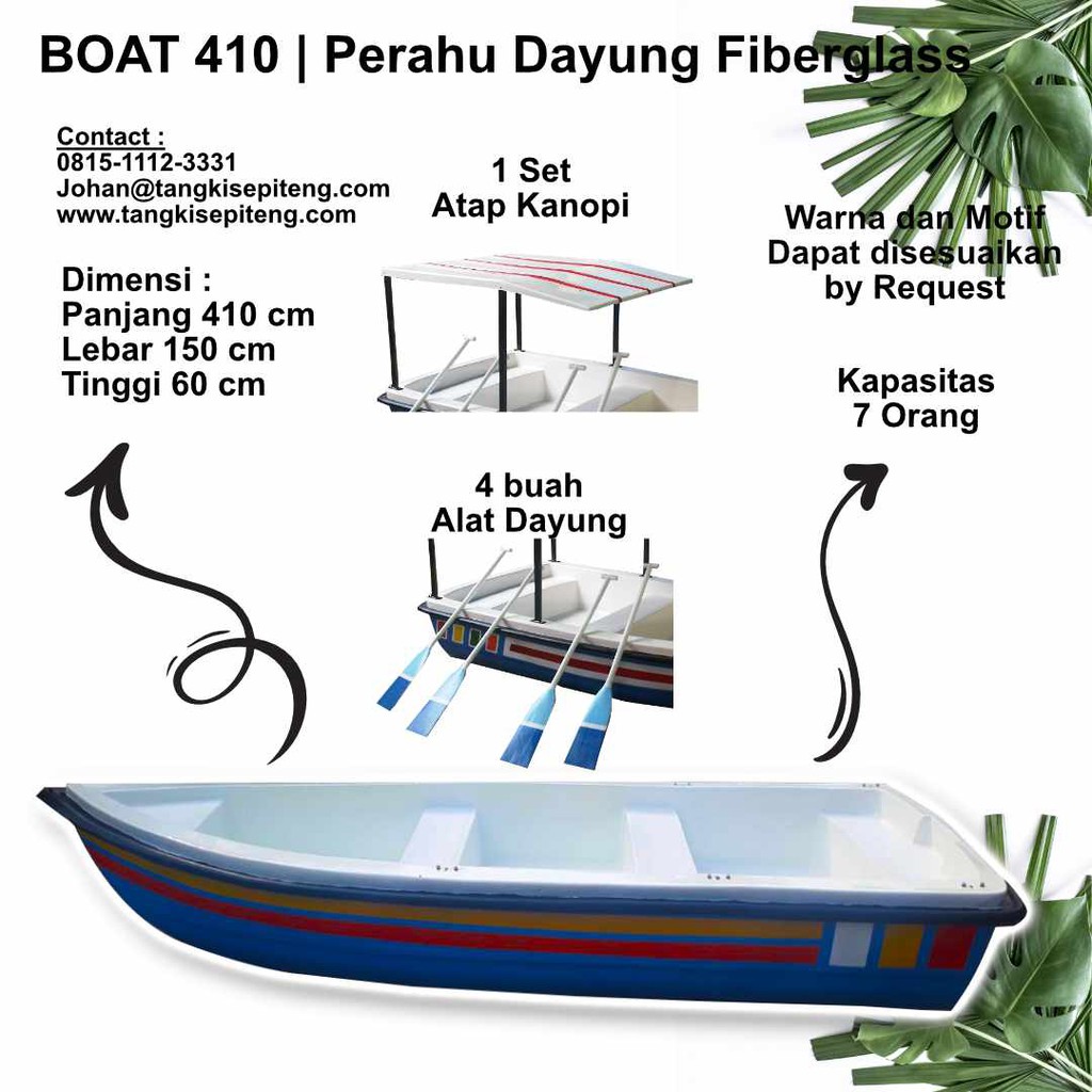 Jual PERAHU DAYUNG FIBERGLASS MULTIFUNGSI (7 Orang) | Shopee Indonesia