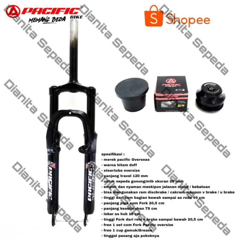 Jual fork mtb 26 garpu shock bracker depan trevel 120 mm pacific 1 set ...