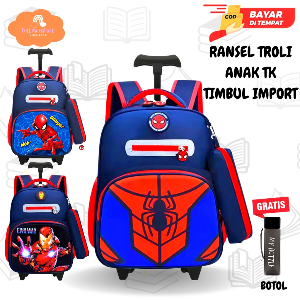 Jual FMB Tas Troli dorong anak laki laki tk import gambar karakter Tas Koper Anak superhero 1918 ...
