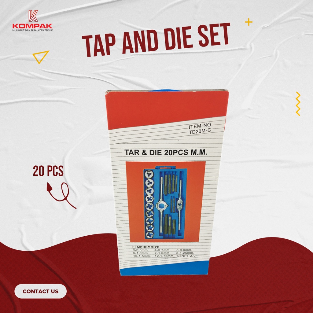 Jual Alat Senai Snai Pembuat Ulir dan Tap Baut SET 20 PCS Tap Die ...