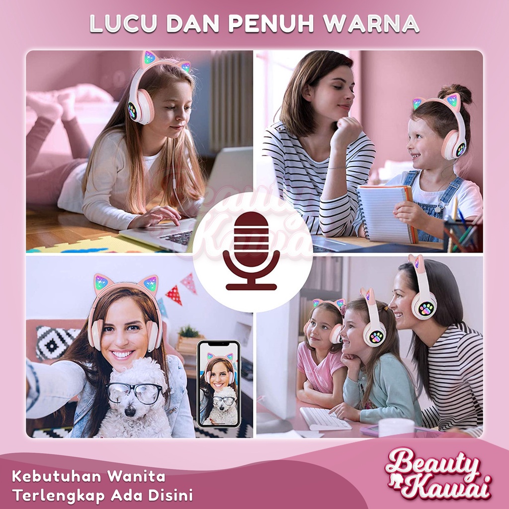 Jual Headset Kucing LED TWS Bluetooth 5.0 Headphone Extra Bass | Shopee ...