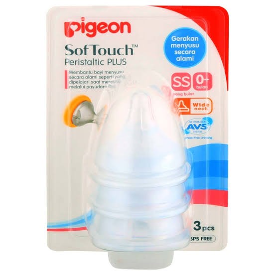 Jual Pigeon SofTouch Peristaltic Plus Nipple Wide Neck SS 0+ Isi 3 Pcs | Shopee Indonesia
