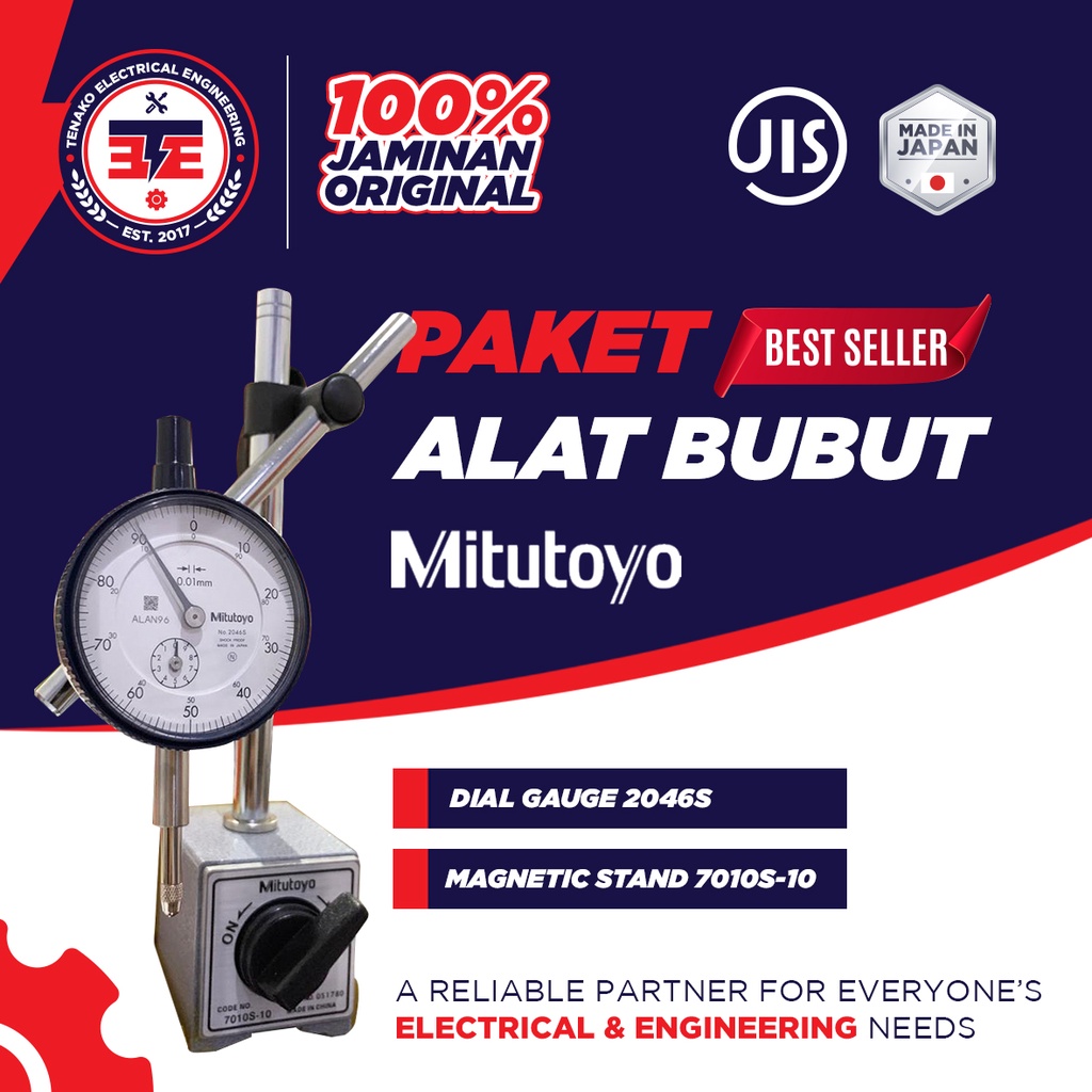 Jual MITUTOYO Magnetic Stand 7010S-10 dan Dial Gauge 2046S Paket Alat Bubut ORIGINAL JAPAN ...