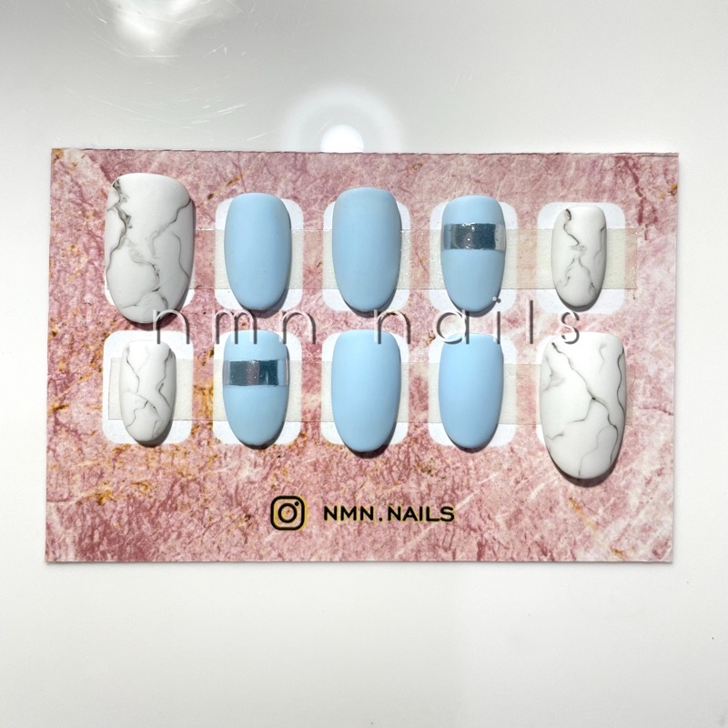 Jual Press on nails blue matte / biru muda matte/ chrome/ matte ...