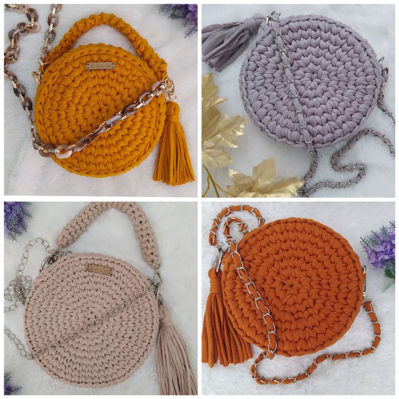 Jual Tas Rajut Bulat Crochet Bag Macarons kekinian pesta | Shopee Indonesia