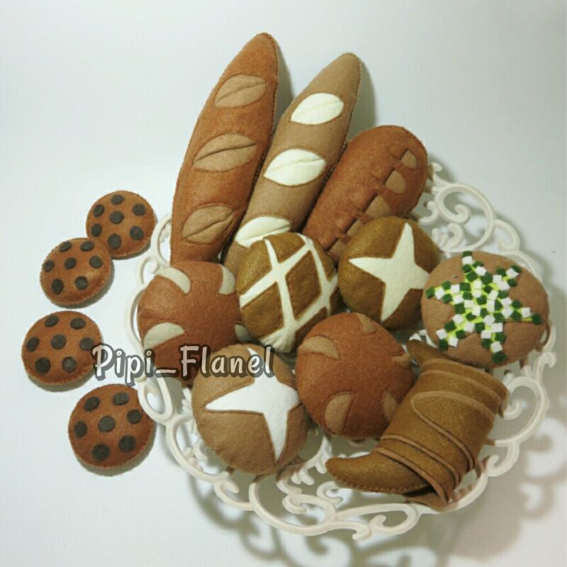 Jual Mainan Edukasi Flanel Replika Roti / Felt Bakery Set / Felt Bread ...