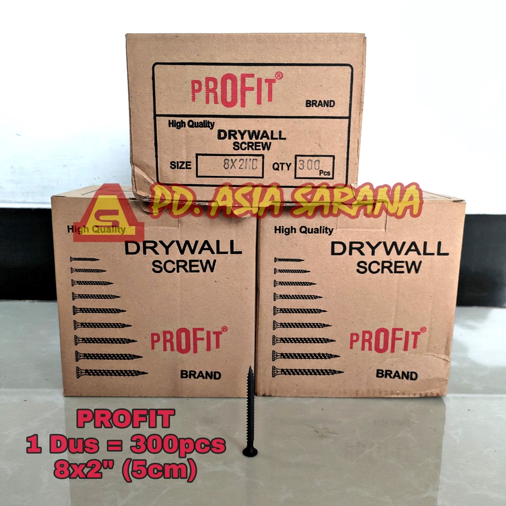 Jual [DUS] Skrup Gypsum 8x2" Inch PROFIT Hitam Drywall Screw Paku ...