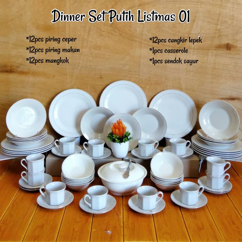 Jual Dinner Set Putih Listmas 01/Paket Piring Keramik/Piring Putih ...