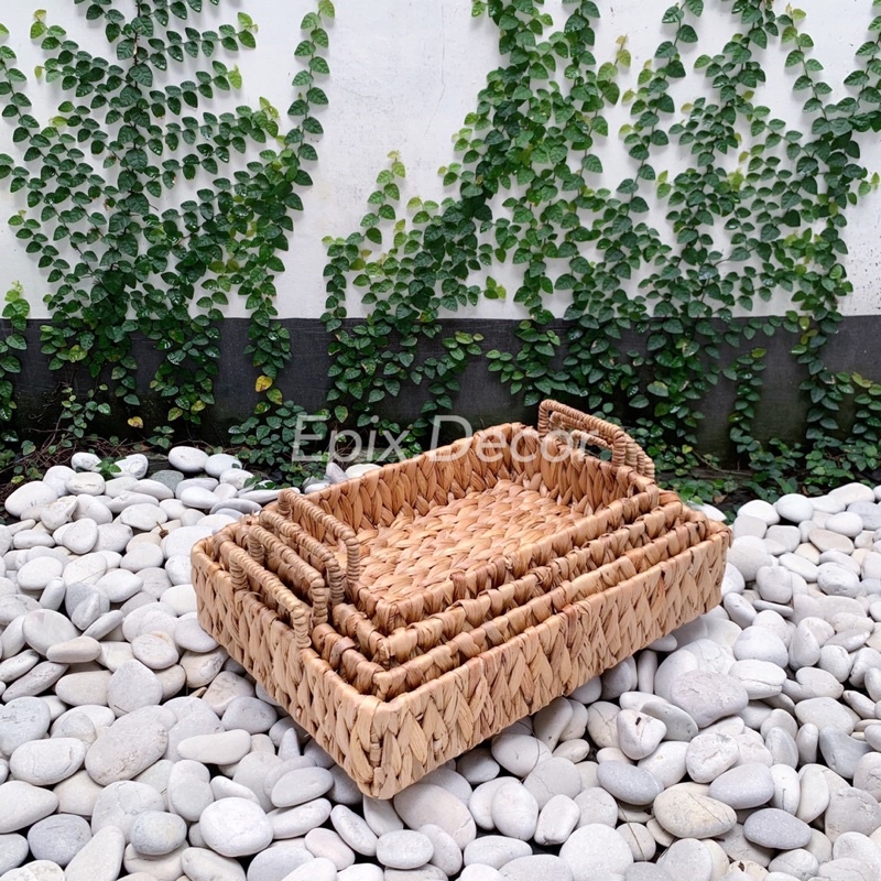 Jual 1 set Tray/ Nampan Enceng Gondok Persegi Panjang Rangka Besi ...