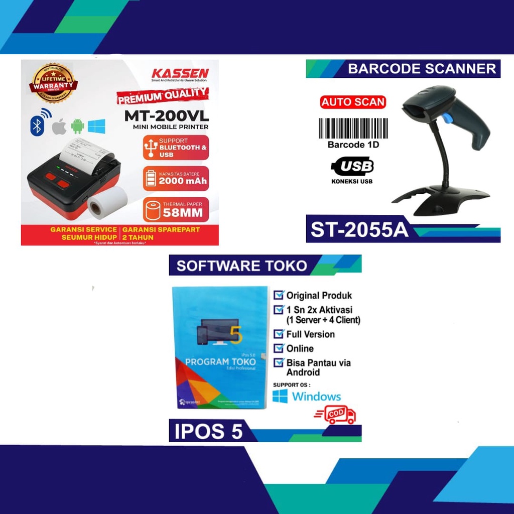 Jual PAKET KASIR PRINTER BLUETOOTH BARCODE SCANNER AUTO PROGRAM TOKO IPOS 5 PROFESIONAL GARANSI ...