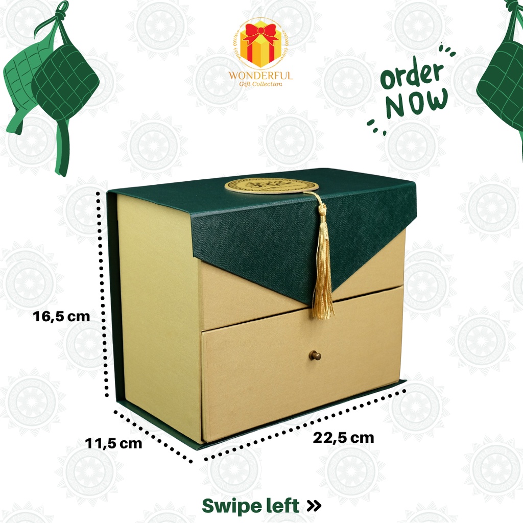 Jual HARDBOX HAMPERS LEBARAN GREEN JUSMINT LACI 2 PREMIUM 22X11X16 L014 ...