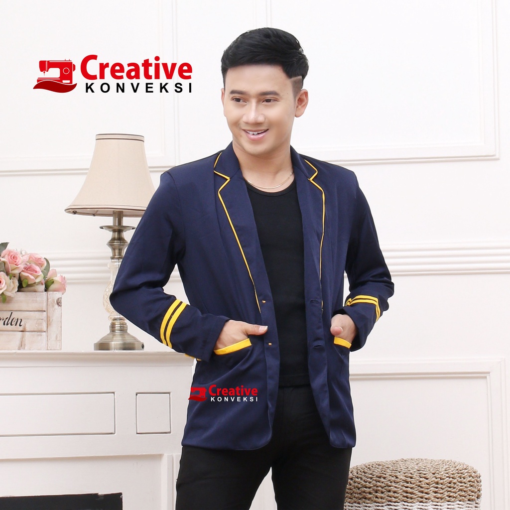 Jual COD (BISA TAMBAH BORDIR) Jas sekolah warna navy lis gold/ Jas ...