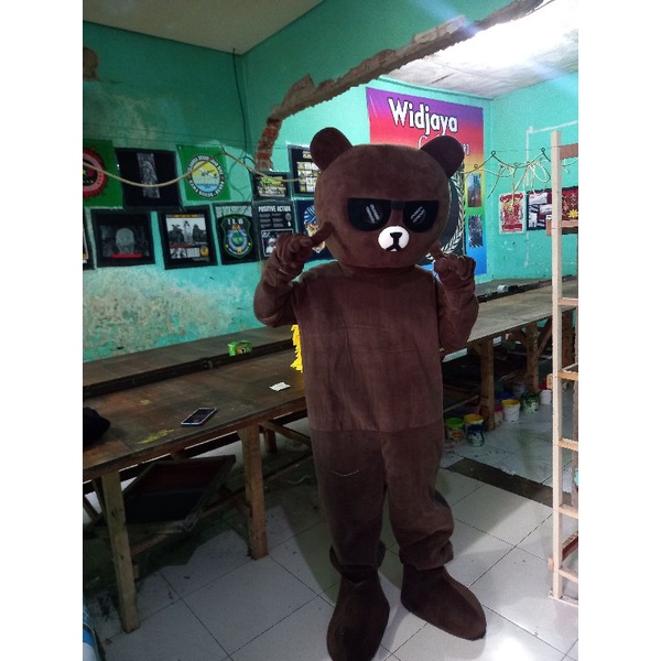 Jual kostum maskot badut bruang line kacamata | Shopee Indonesia
