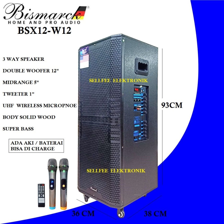 Jual SPEAKER PORTABLE 12 INCH DOUBLE WOOFER BISMARCK BSX12-W12 ...