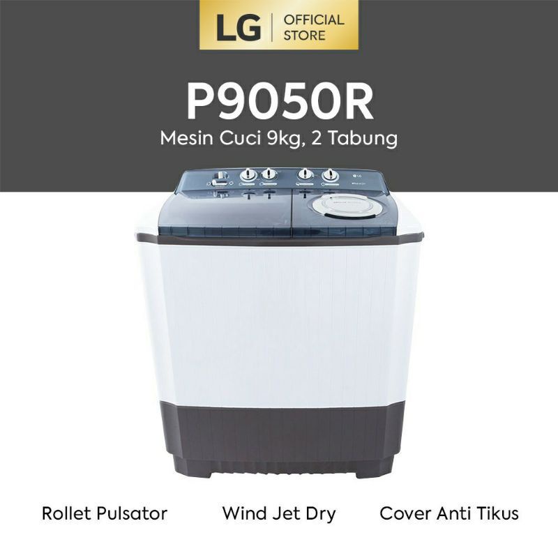 Jual MESIN CUCI LG 2 TABUNG 9 KG P9050 R 9KG 2 TABUNG 9050R LOW WATT ...