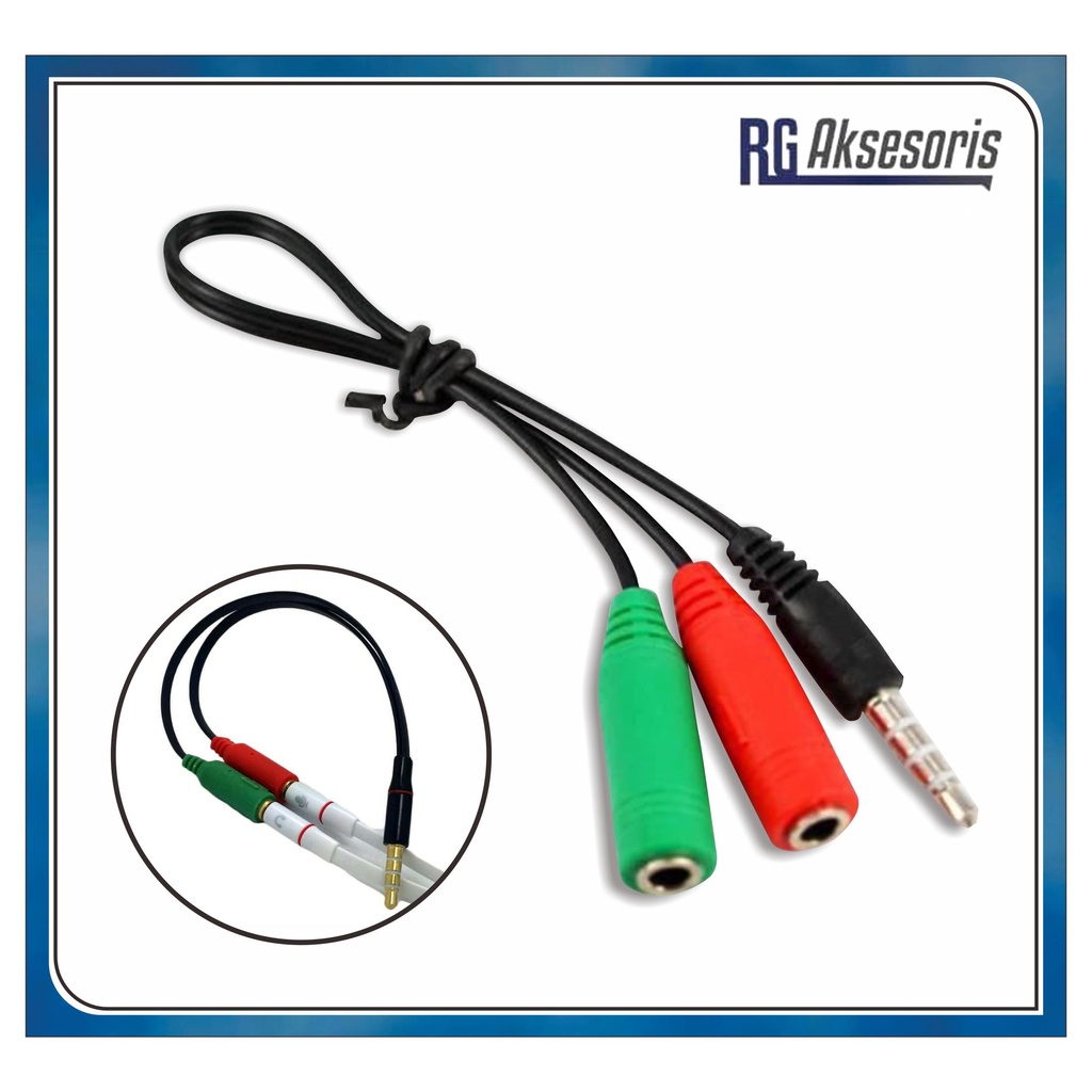 Jual splitter audio mic 3.5mm male ke dual female original impor ...