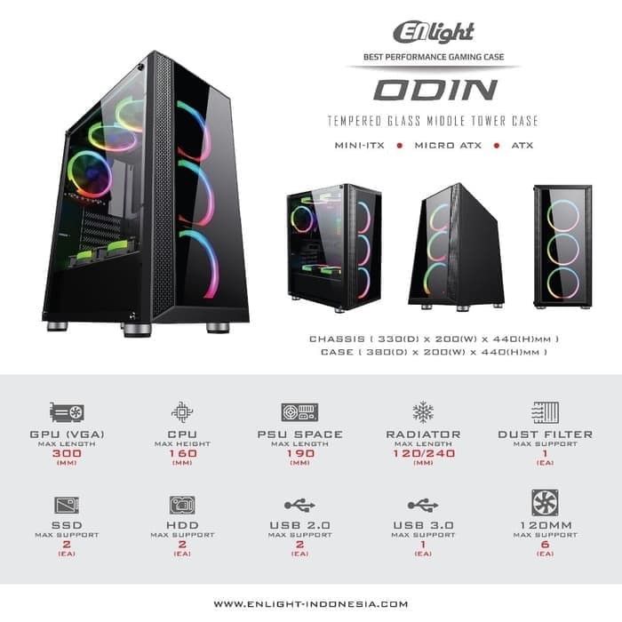 Jual Casing Pc ENLIGHT ODIN - Transparant Tempered Glass Gaming Case ...