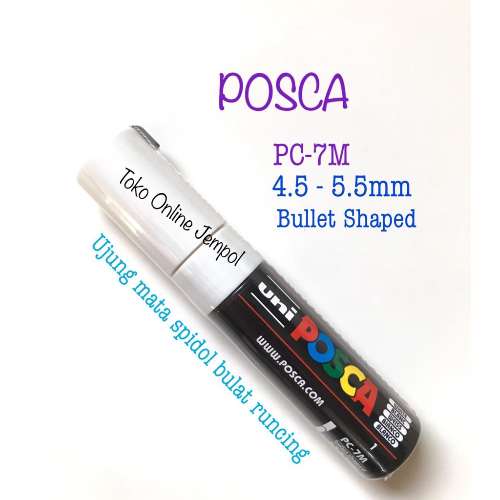 Jual Spidol Putih 4.5-5.5mm PUTIH PC-7M Spidol POSCA Bullet Shaped ...
